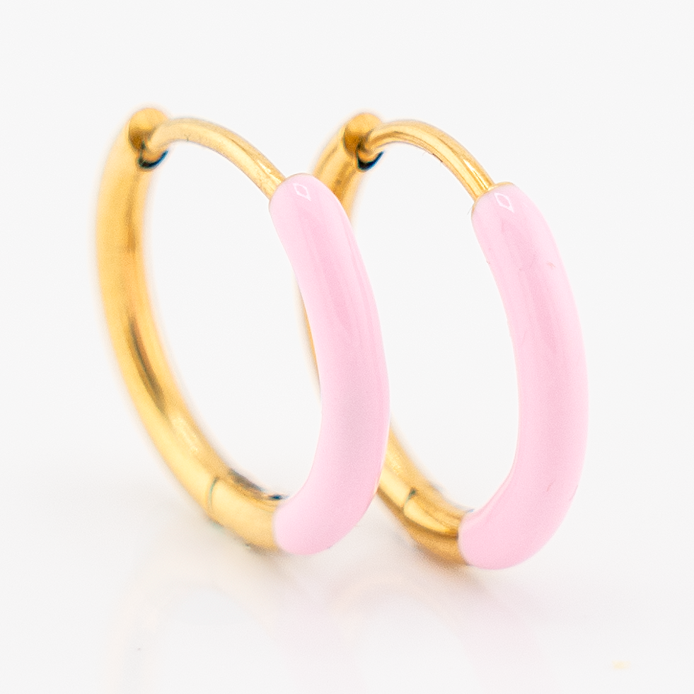 10mm Steel 18K Gold-Plated Half-Dip Pink Enamel Hoops – Merigold Kids